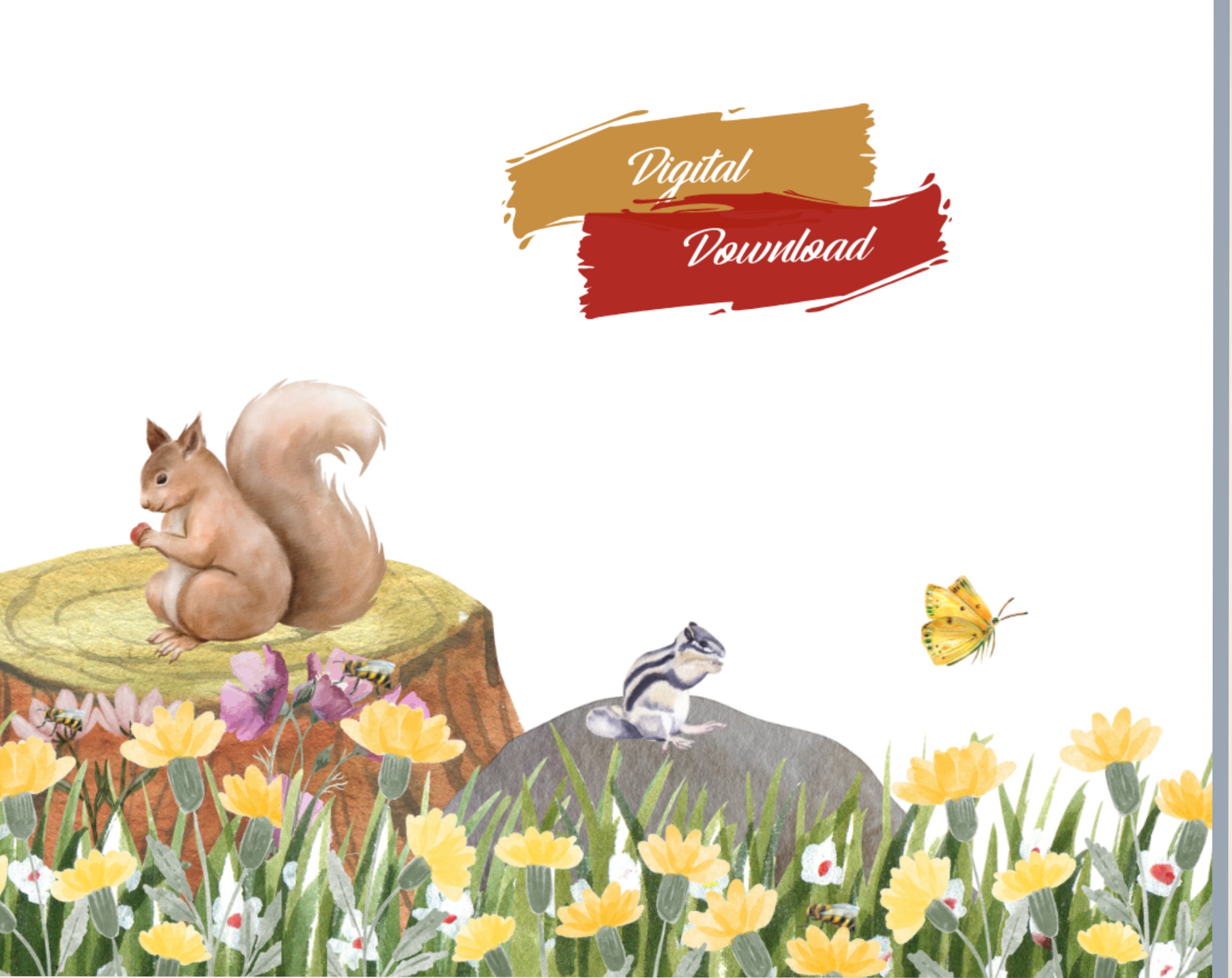 Printable Watercolor Spring Woodland Animals Scene Writing Paper ...