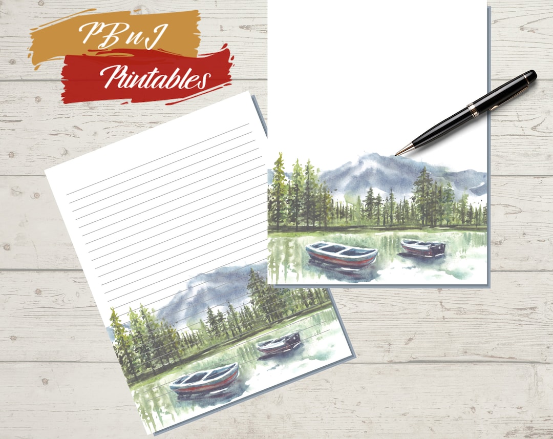 Printable Watercolor Boats on a Lake Landscape Letter Writing Paper ...