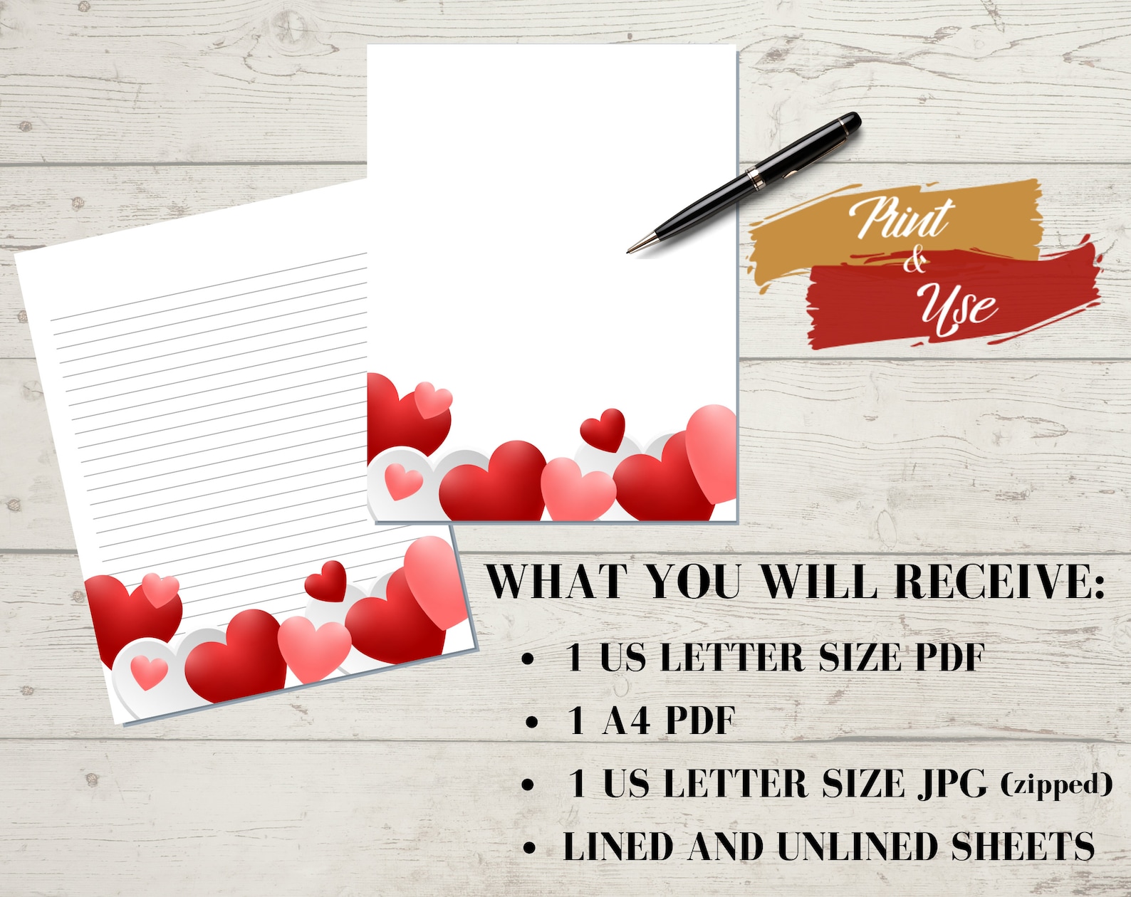 Valentine's Day Letter Writing Paper, Digital Download, 4 Designs ...