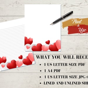 Valentine's Day Letter Writing Paper, Digital Download, 4 Designs ...