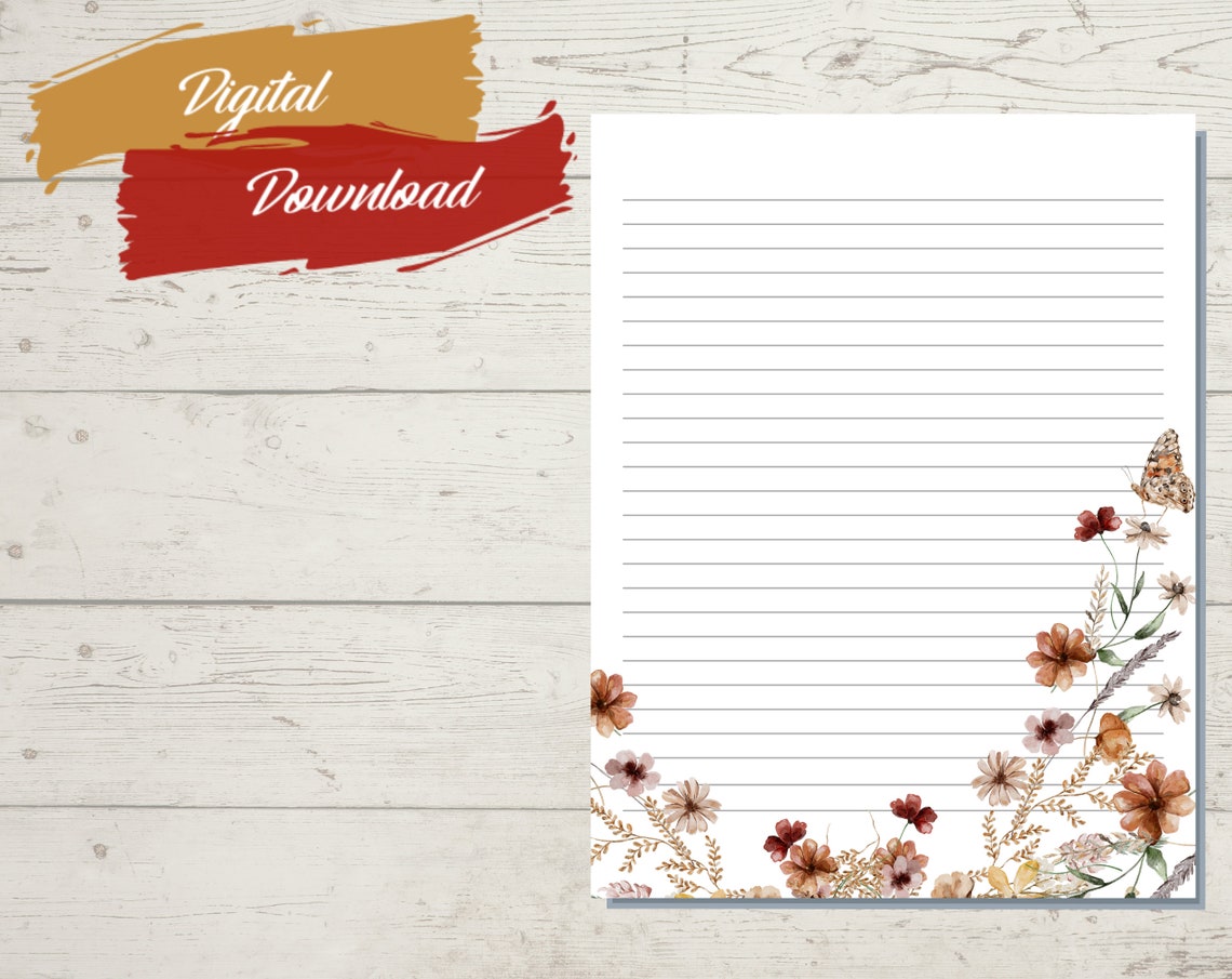 Printable Watercolor Flowers Letter Writing Paper, Digital Download ...