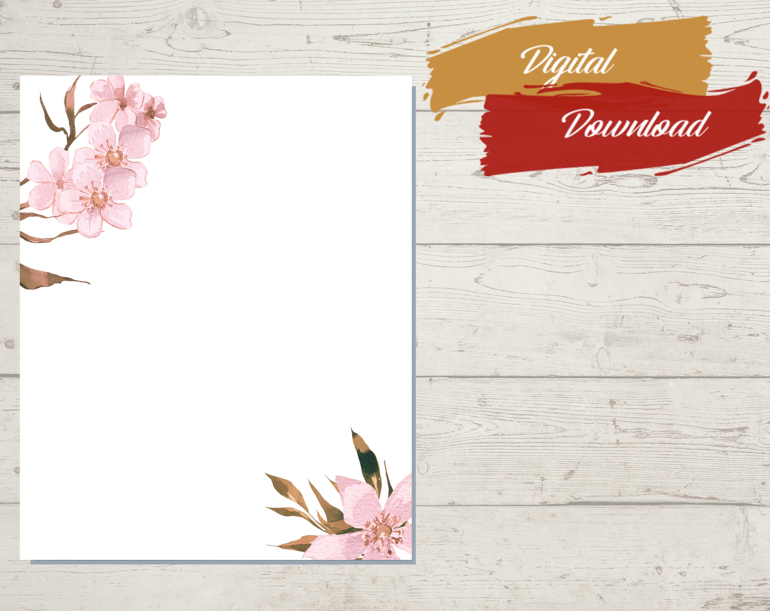 Printable Watercolor Botanical Letter Writing Paper, Digital Download ...