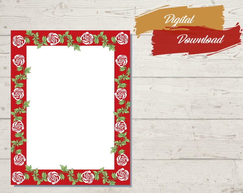 Floral Border Writing Paper Digital Download Botanical - Etsy