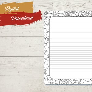 Printable Floral Border Coloring Stationery, Digital Download ...