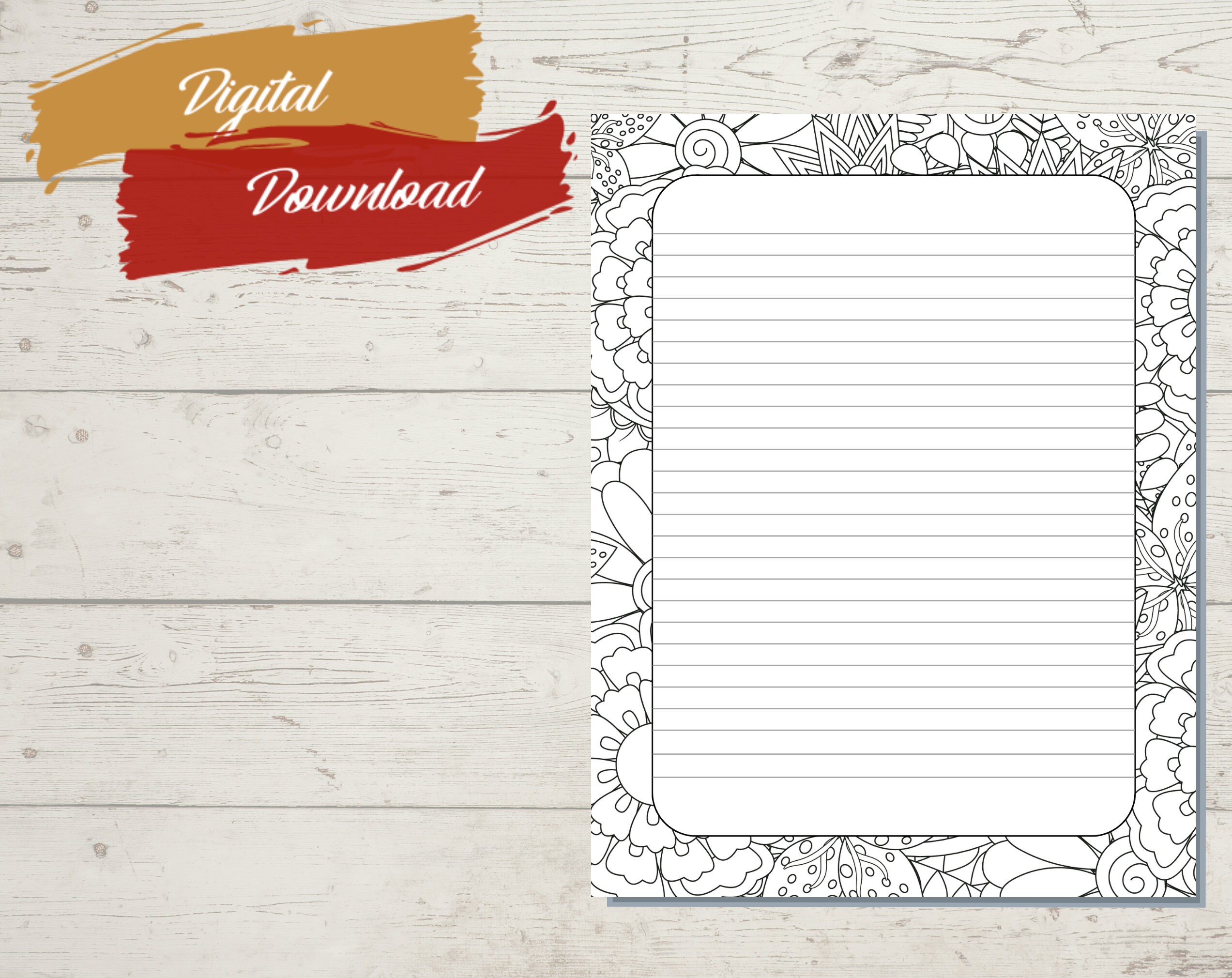 Printable Floral Border Coloring Stationery, Digital Download ...