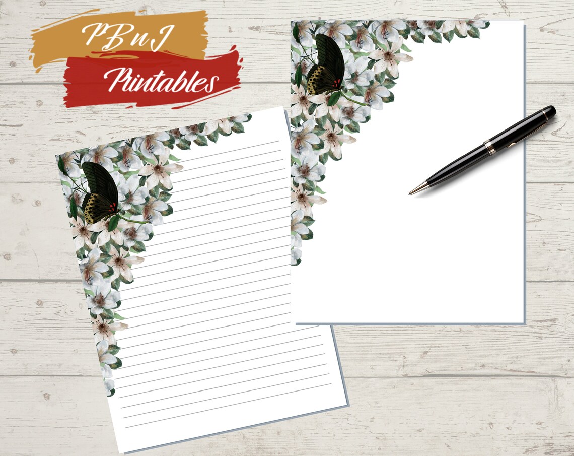 Printable Butterfly and Botanical Letter Writing Paper, Digital ...