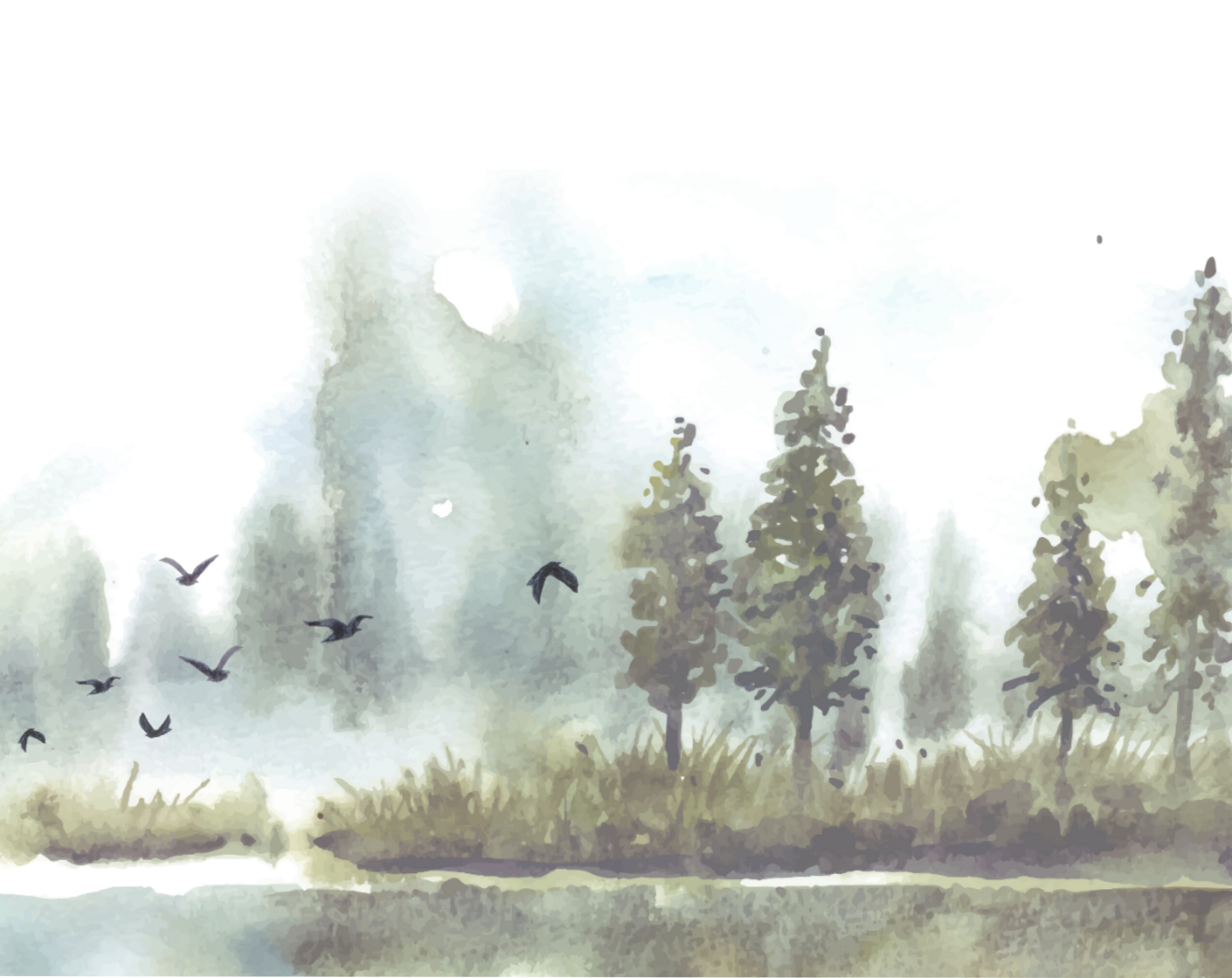 Printable Watercolor Trees on a Lake Letter Writing Paper, Printable ...