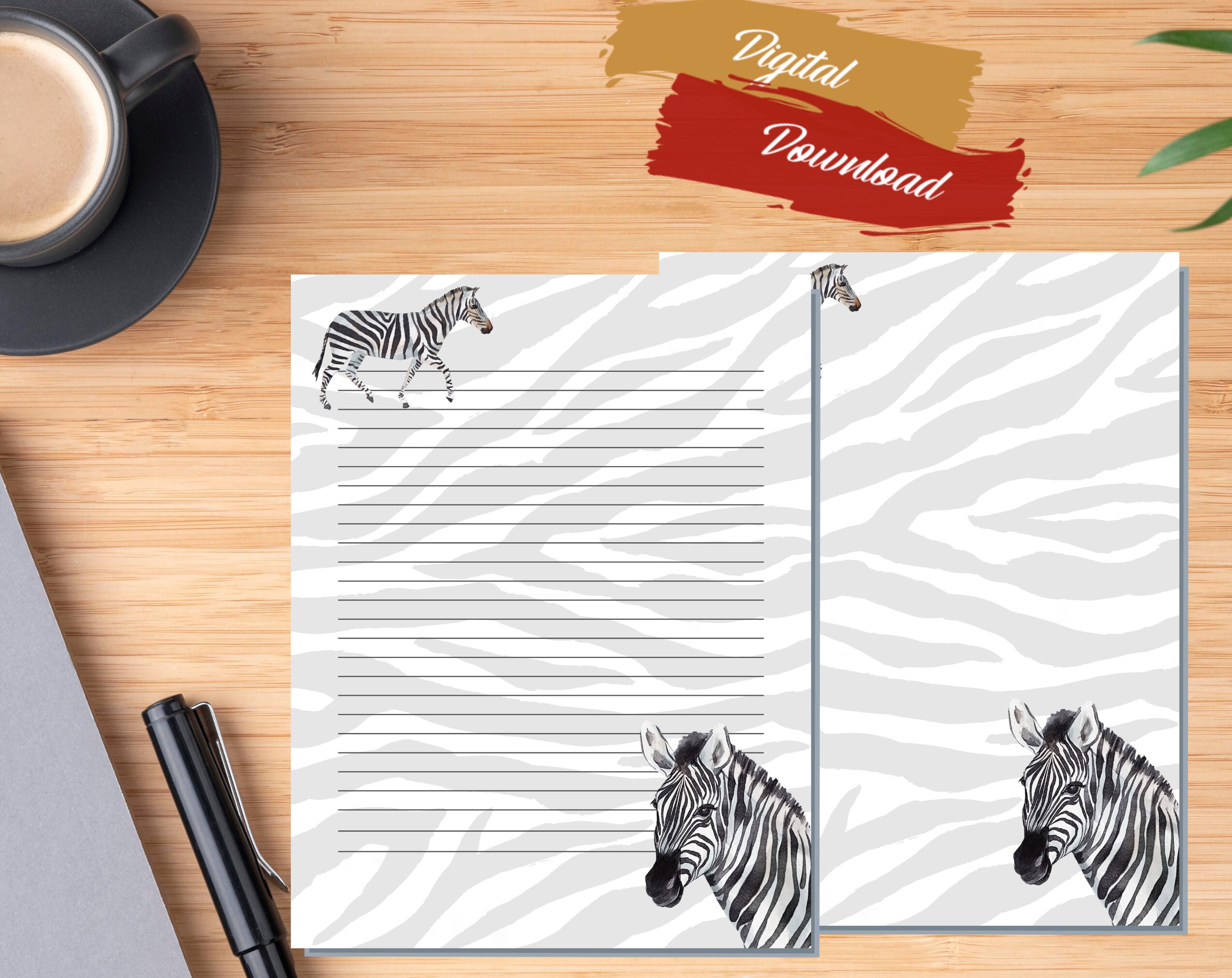 Zebra Printable Stationery, Digital Download, Printable Letter Writing ...