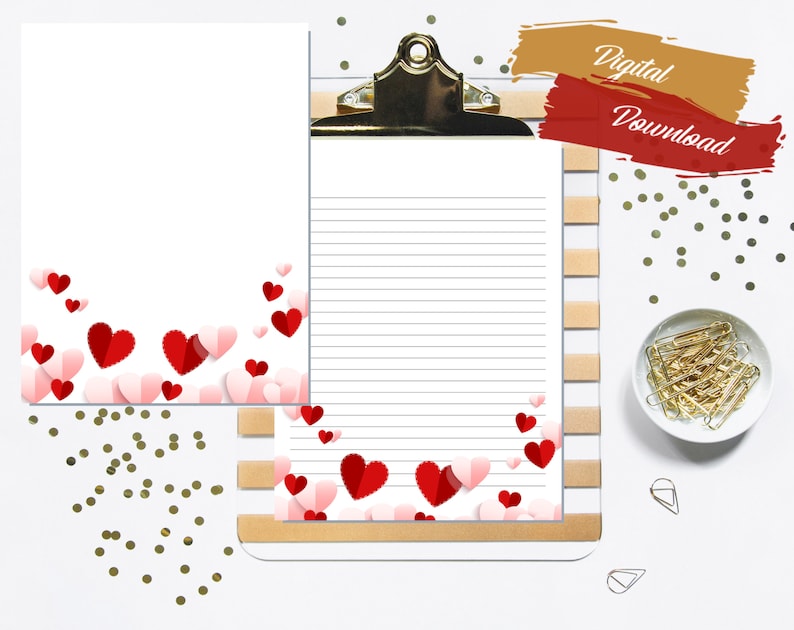 Valentine's Day Letter Writing Paper, Digital Download, 4 Designs ...