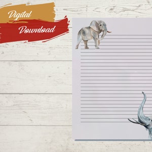 Elephant Printable Stationery, Digital Download, Digital Letter Writing ...