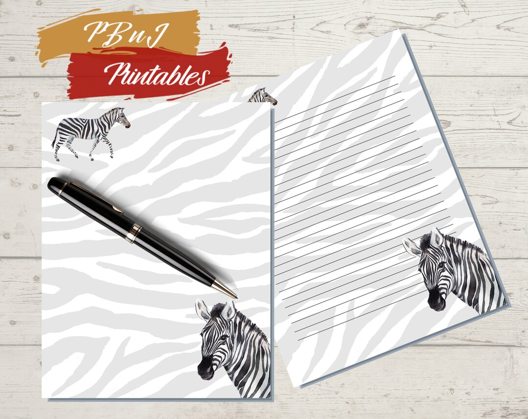 Zebra Printable Stationery, Digital Download, Printable Letter Writing ...