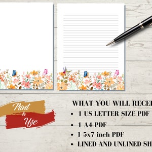 Garden Pollination Letter Writing Paper, Digital Download, Botanical ...