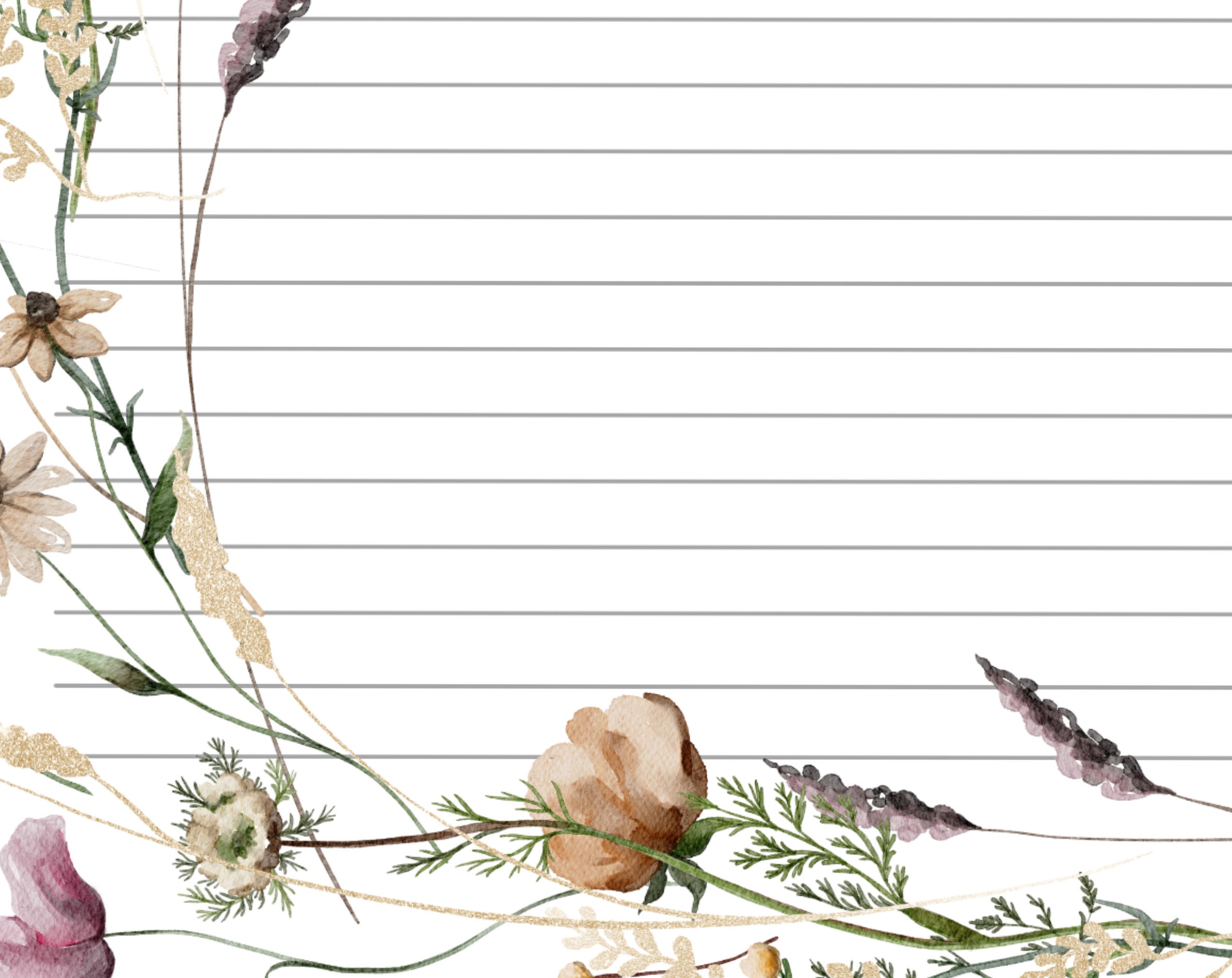 Printable Watercolor Botanical Letter Writing Paper, Digital Download ...