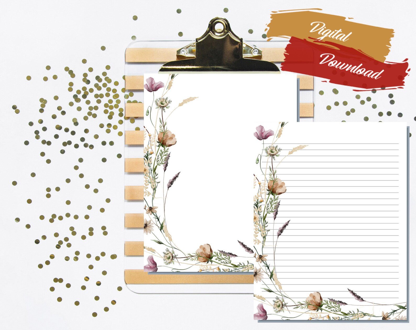 Printable Watercolor Botanical Letter Writing Paper Digital - Etsy