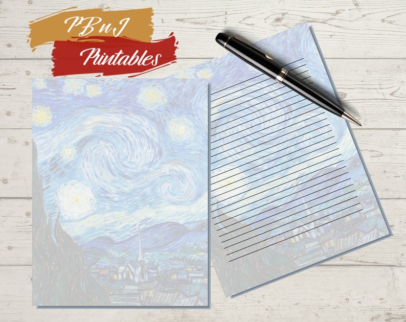 The Starry Night Van Gogh Printable Stationery, Digital Download ...