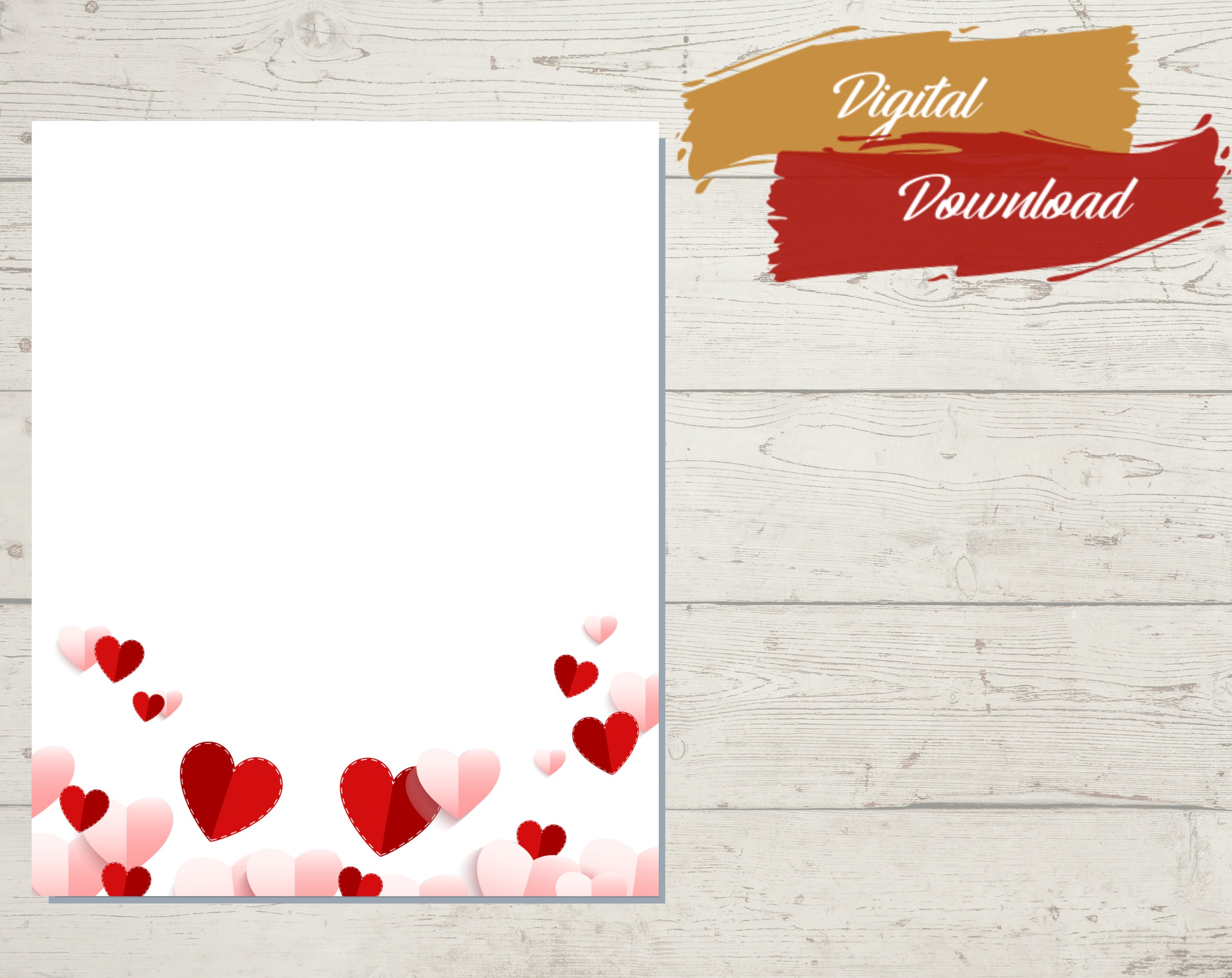 Valentine's Day Writing Paper, Digital Download, Heart Boarder ...