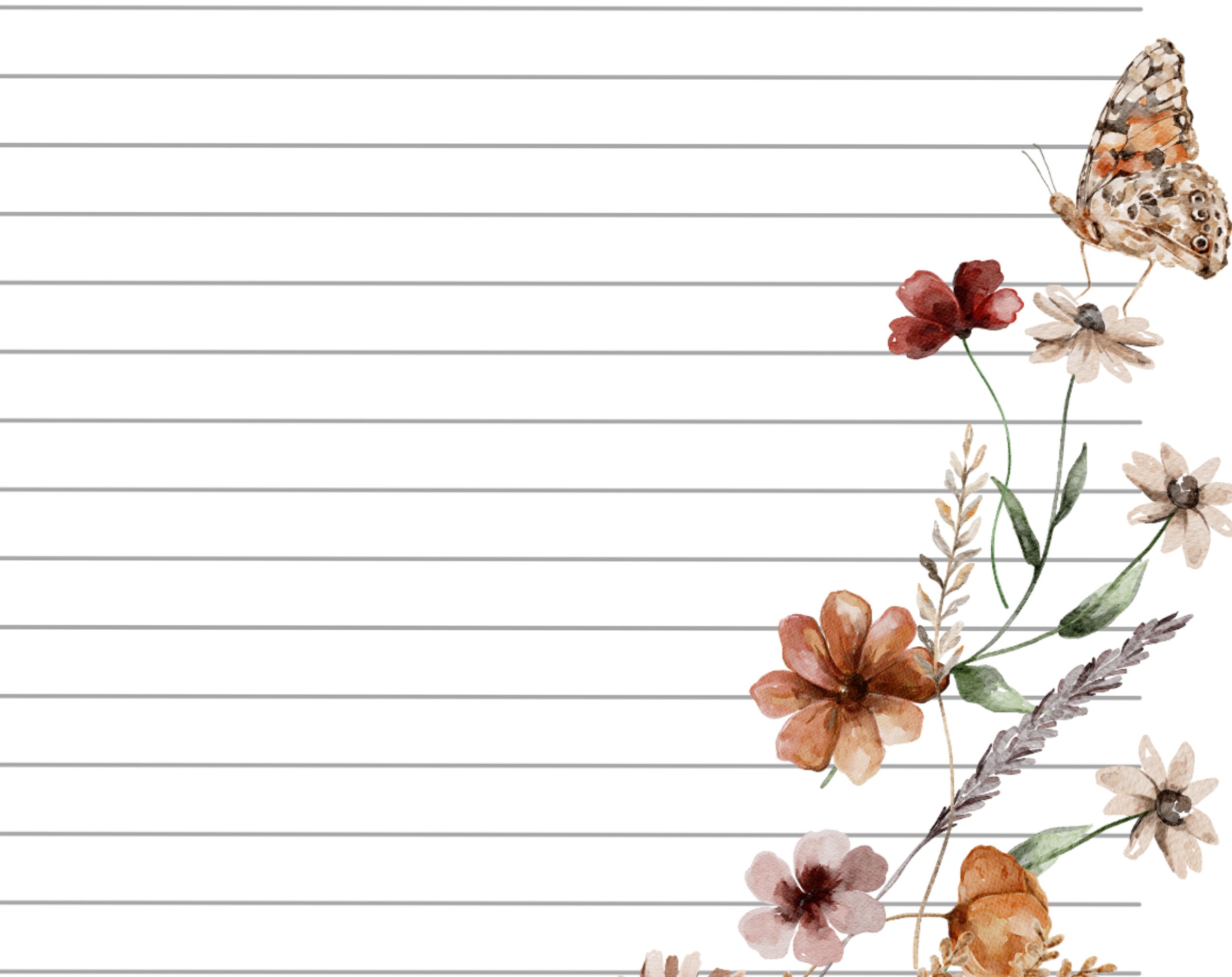 Printable Watercolor Flowers Letter Writing Paper, Digital Download ...