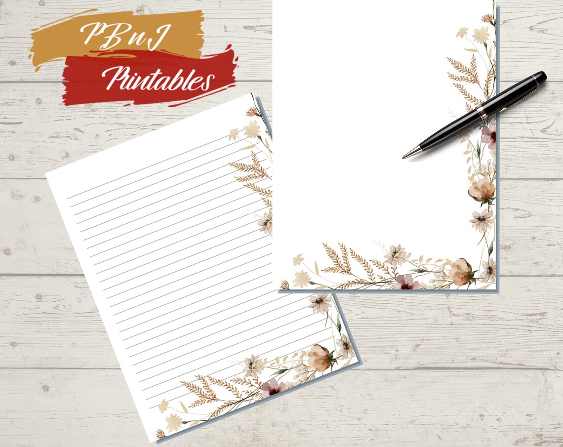 Printable Watercolor Botanical Letter Writing Paper, Digital Download ...