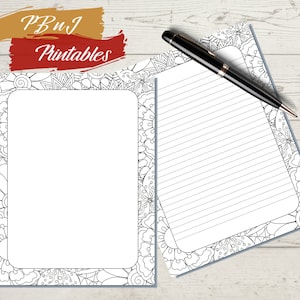 Printable Floral Border Coloring Stationery, Digital Download ...