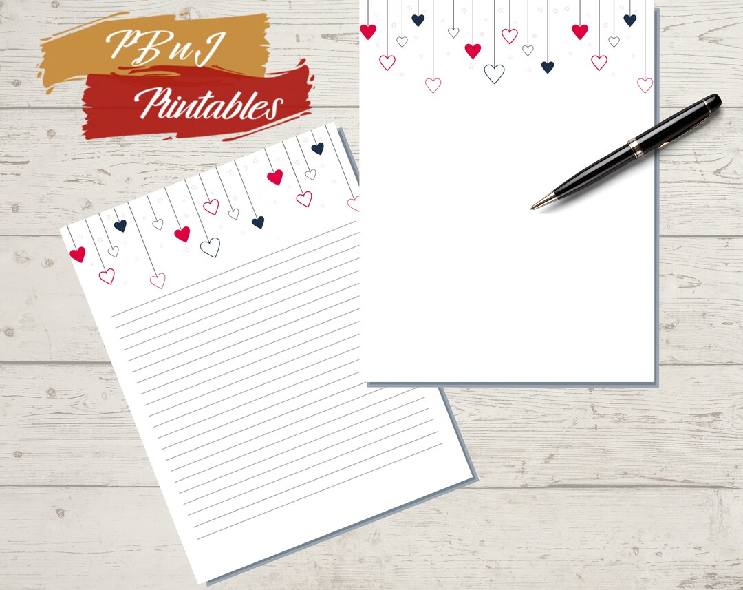 Valentine's Day Writing Paper, Digital Download, Hanging Heart ...
