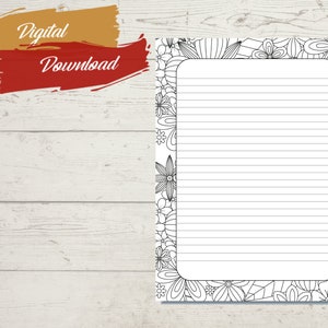 Printable Floral Border Coloring Stationery, Digital Download ...
