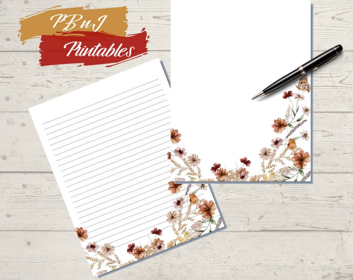 Printable Watercolor Flowers Letter Writing Paper, Digital Download ...