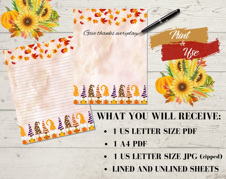 Printable Fall Gnomes Letter Writing Paper Digital Download - Etsy