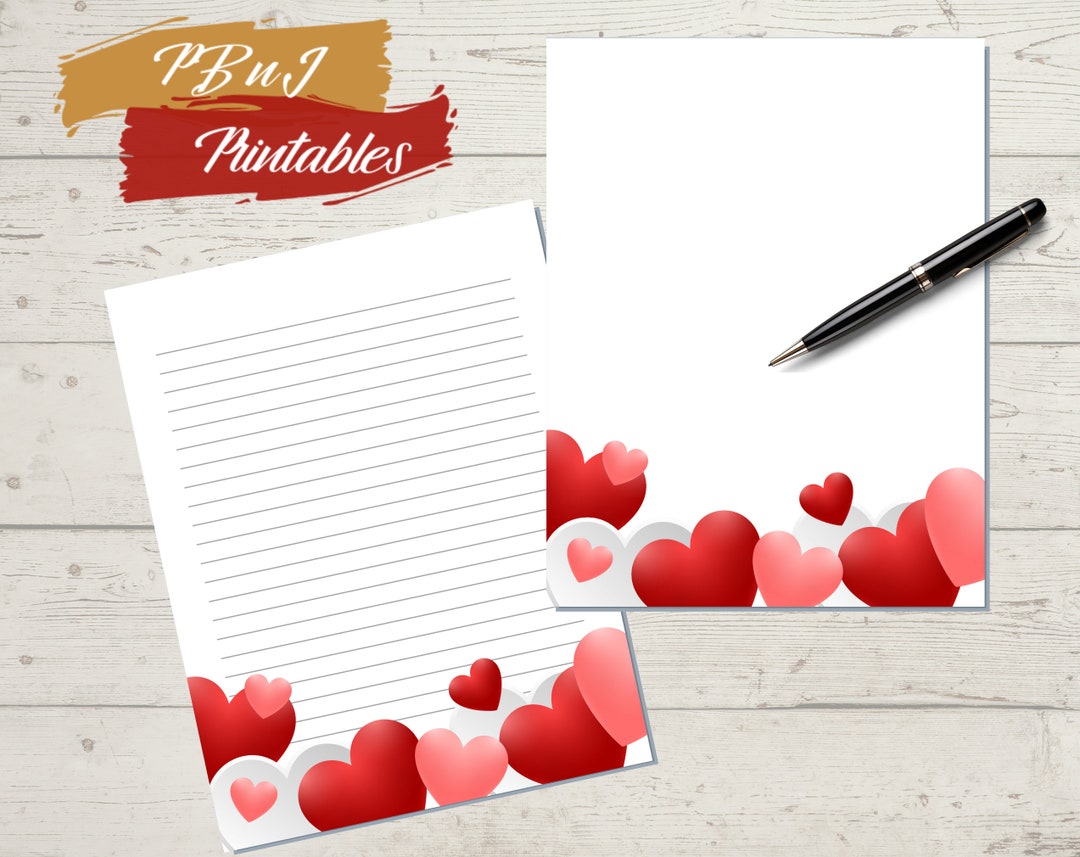 Valentine's Day Writing Paper, Digital Download, Heart Boarder ...