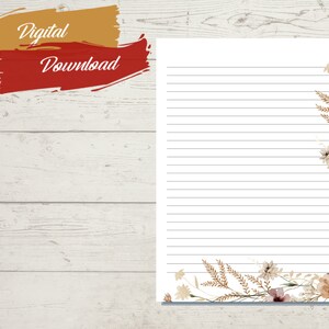 Printable Watercolor Botanical Letter Writing Paper, Digital Download ...