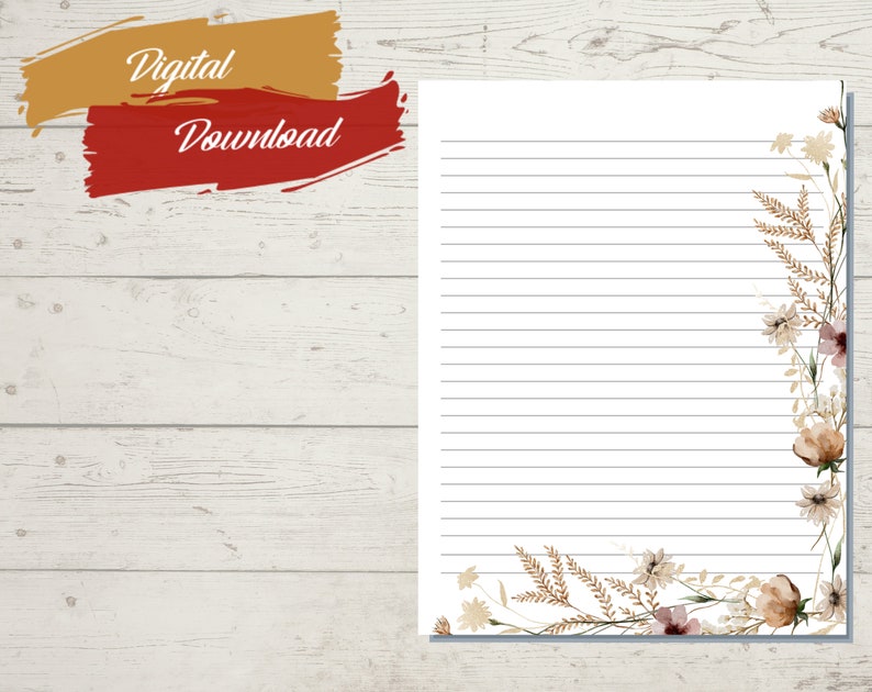 Printable Watercolor Botanical Letter Writing Paper, Digital Download ...