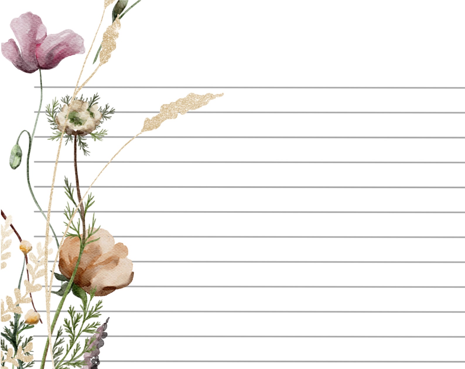 Printable Watercolor Botanical Letter Writing Paper Digital - Etsy