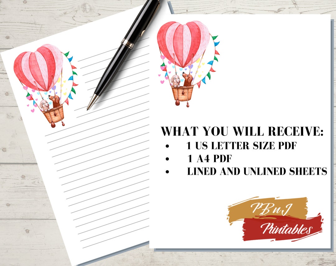 Hund Valentinstag Briefpapier, digitaler Download, Hunde im Luftballon ...