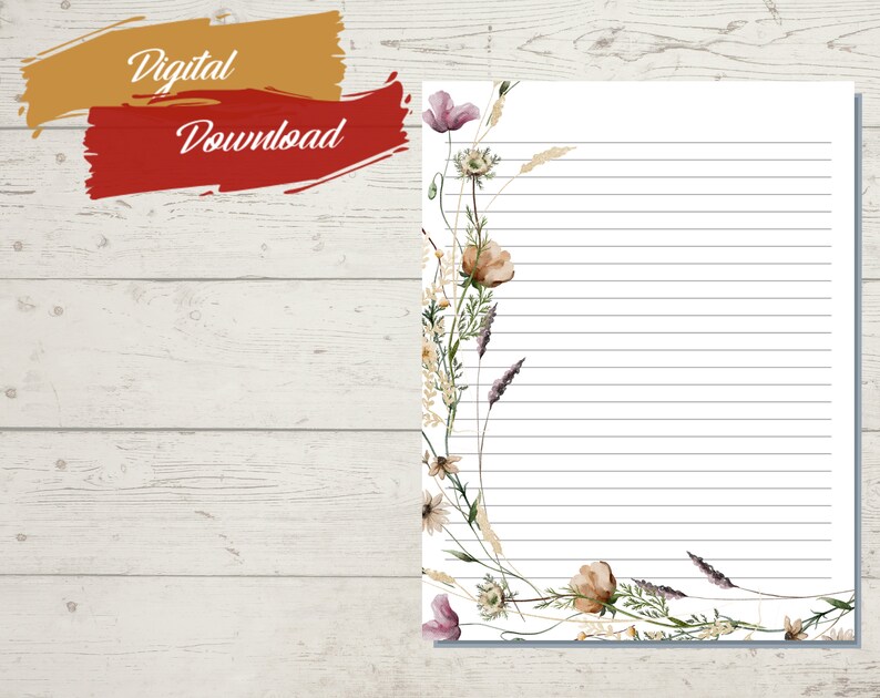 Printable Watercolor Botanical Letter Writing Paper, Digital Download ...