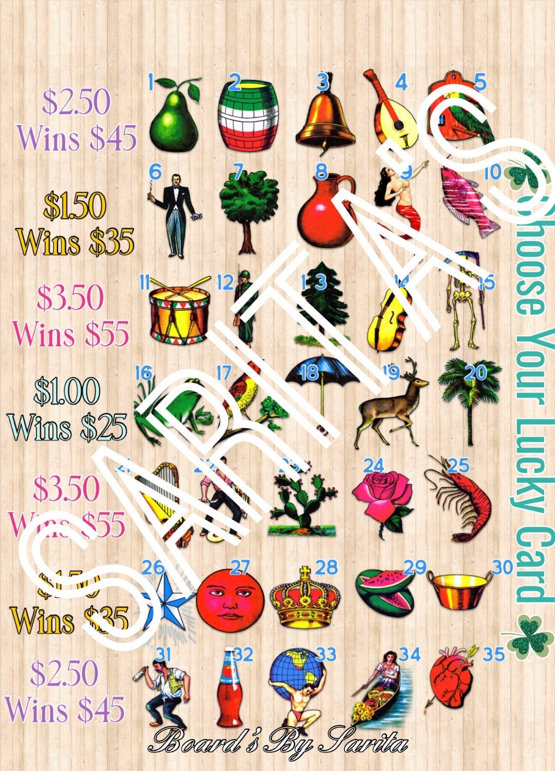 Loteria Mexicana Board Card 35 Numbers Pyp - Etsy