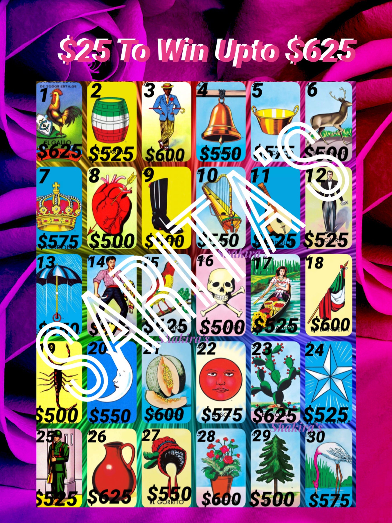 Loteria Mexicana Board 25 to Win Upto 625 Pink Roses - Etsy