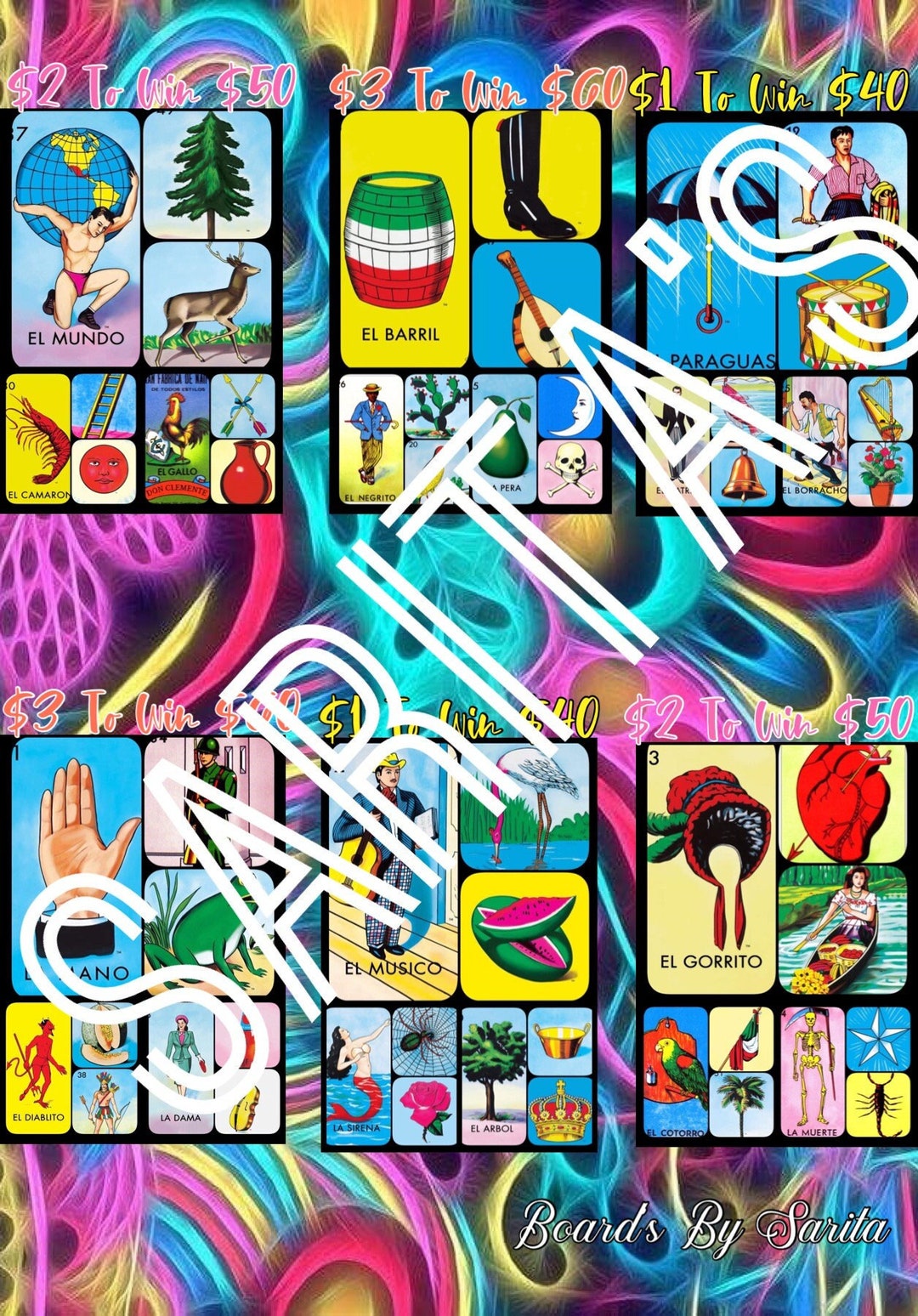 Tablero de Lotería Mexicana todas las 54 tarjetas sin números PYP ...