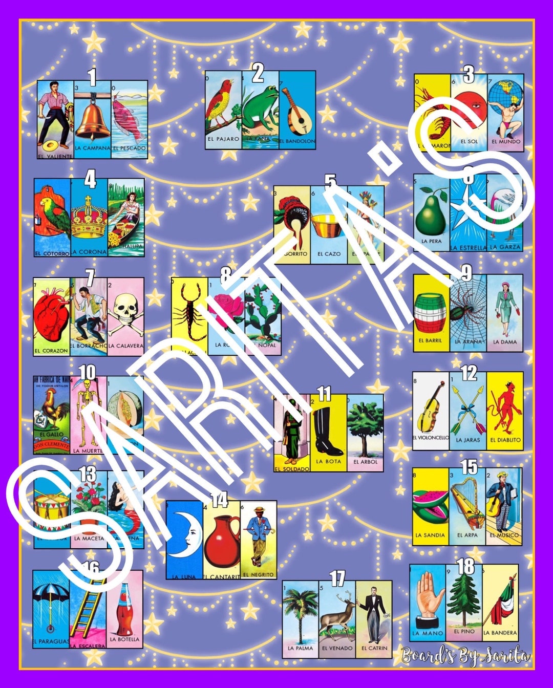 Loteria Mexicana Board 18 Numbers All 54 Cards - Etsy