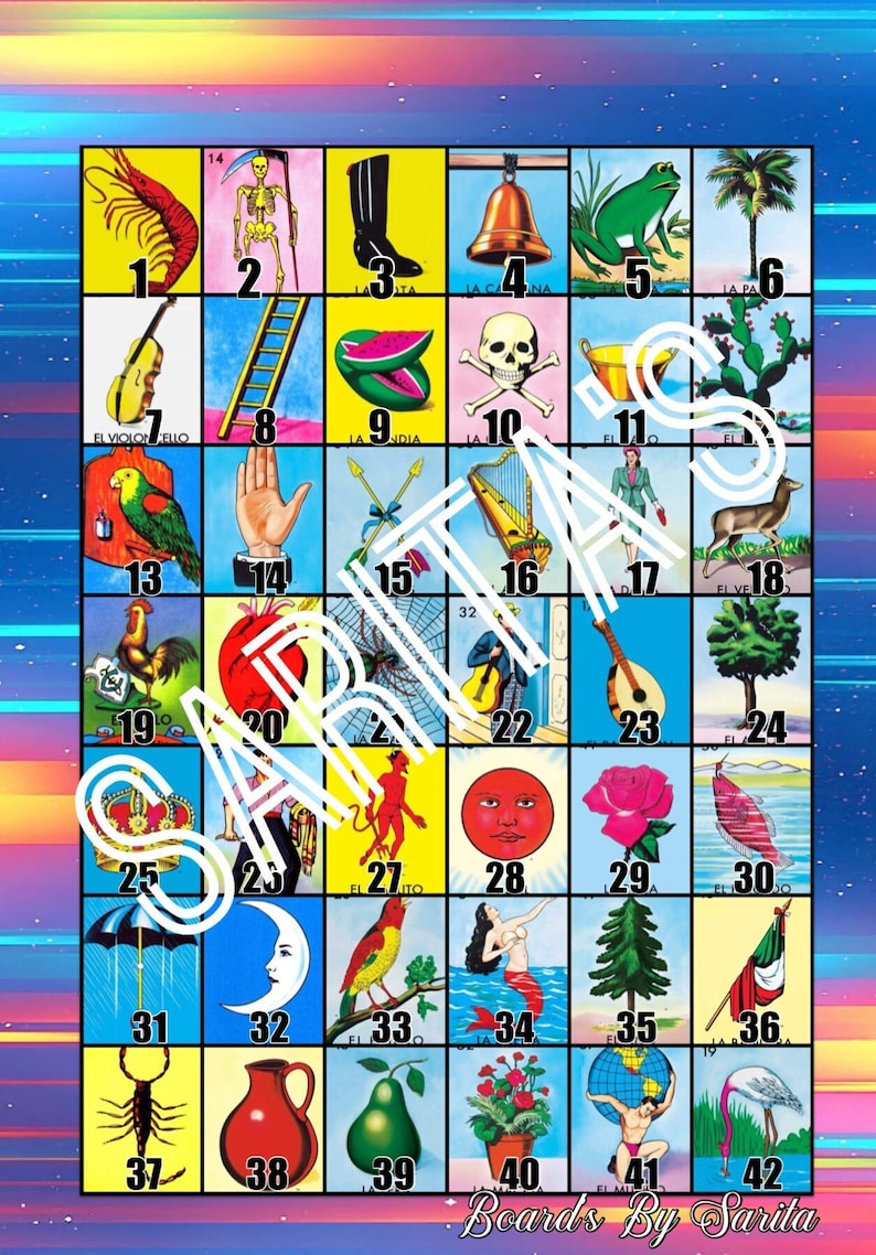 Loteria Mexicana Board 42 Numbered Cards Colorful - Etsy