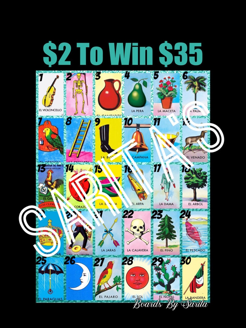 Loteria Mexicana Board 30 Cards 2 to Win 35 Good Loteria Live Board or ...