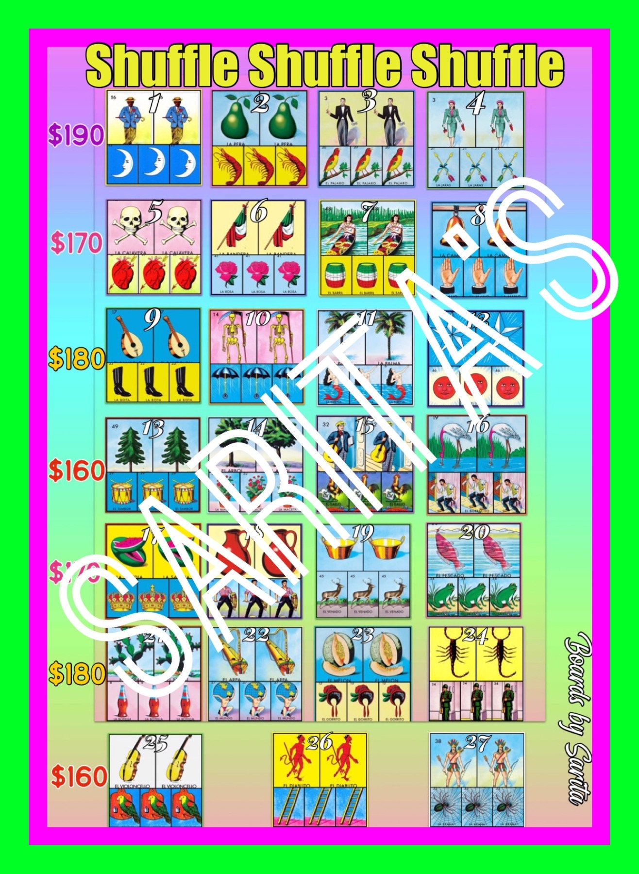 Loteria Mexicana Board Shuffle Roulette Wheel Theme All 54 Cards Duo 27 ...