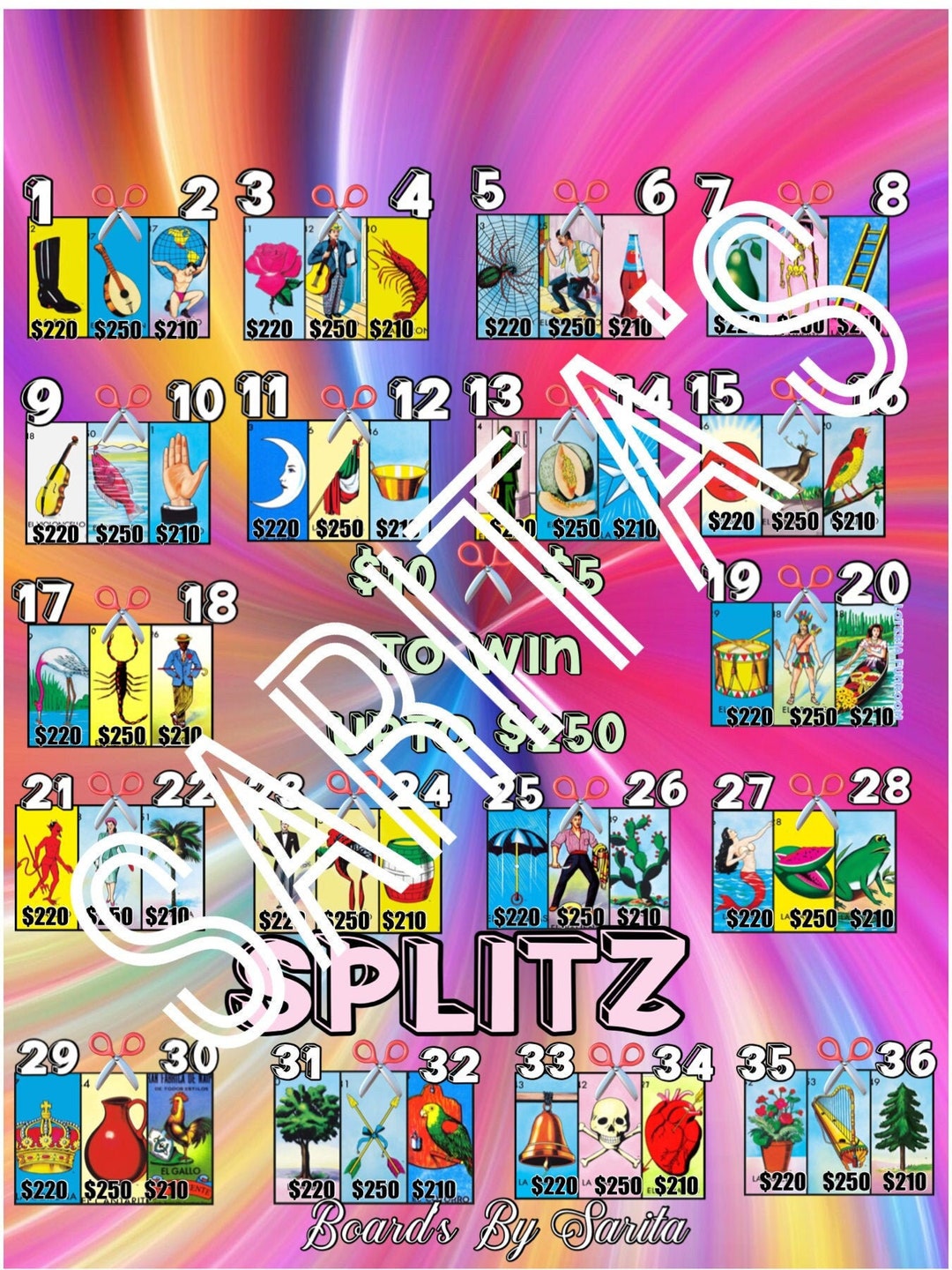Loteria Mexicana Board Card Splitz Splits 36 Numbers Neon to Win Upto ...