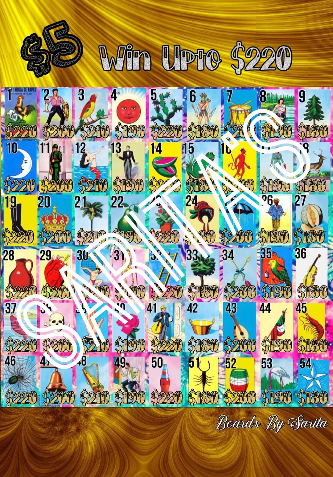 Loteria Mexicana Board 54 Cards 5 to Win Upto 220 Gold Color - Etsy