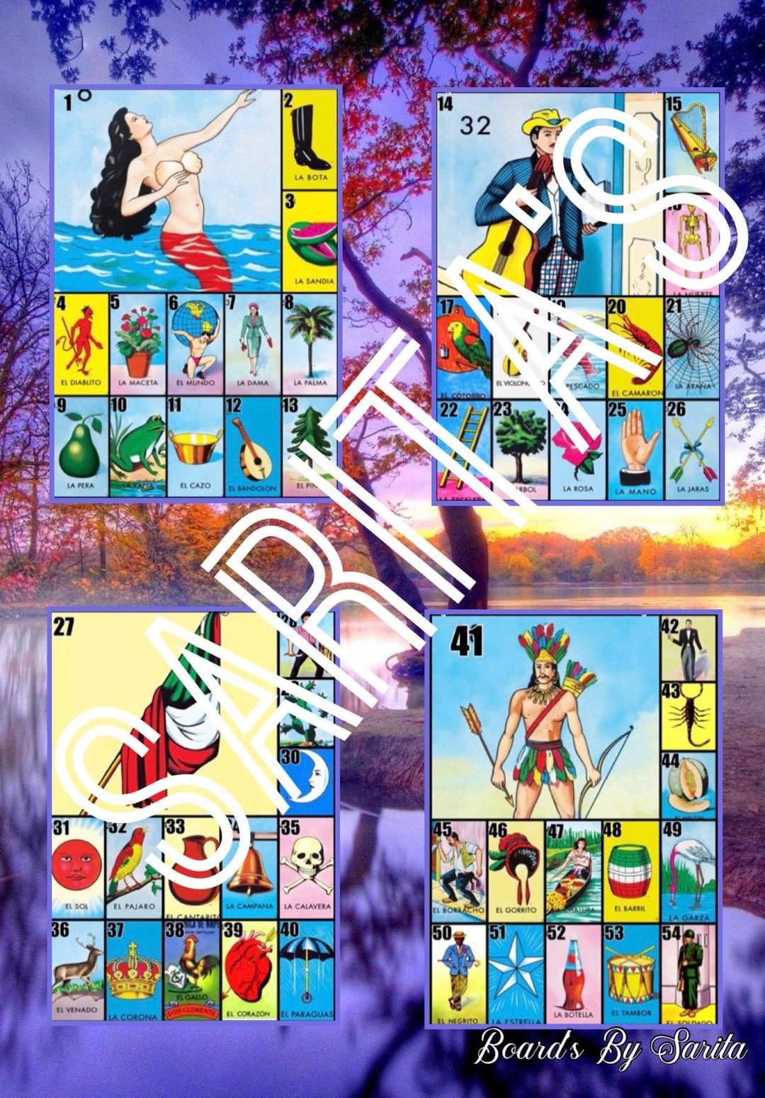 Loteria Mexicana Board Card 54 Numbers Purple Flowers - Etsy