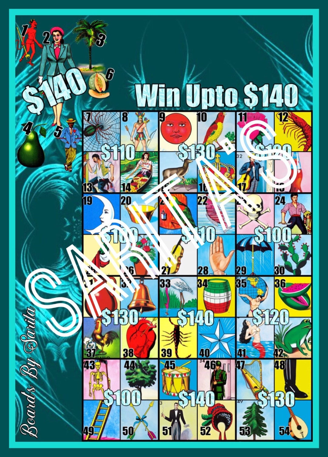 Loteria Mexicana Card Board 54 Numbers Win Upto 140 - Etsy