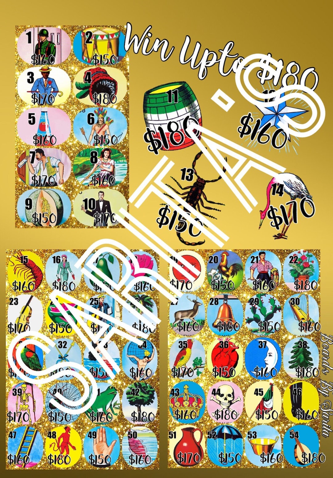 Loteria Mexicana Board Card 54 Figures Win Upto 180 PYP Gold and ...