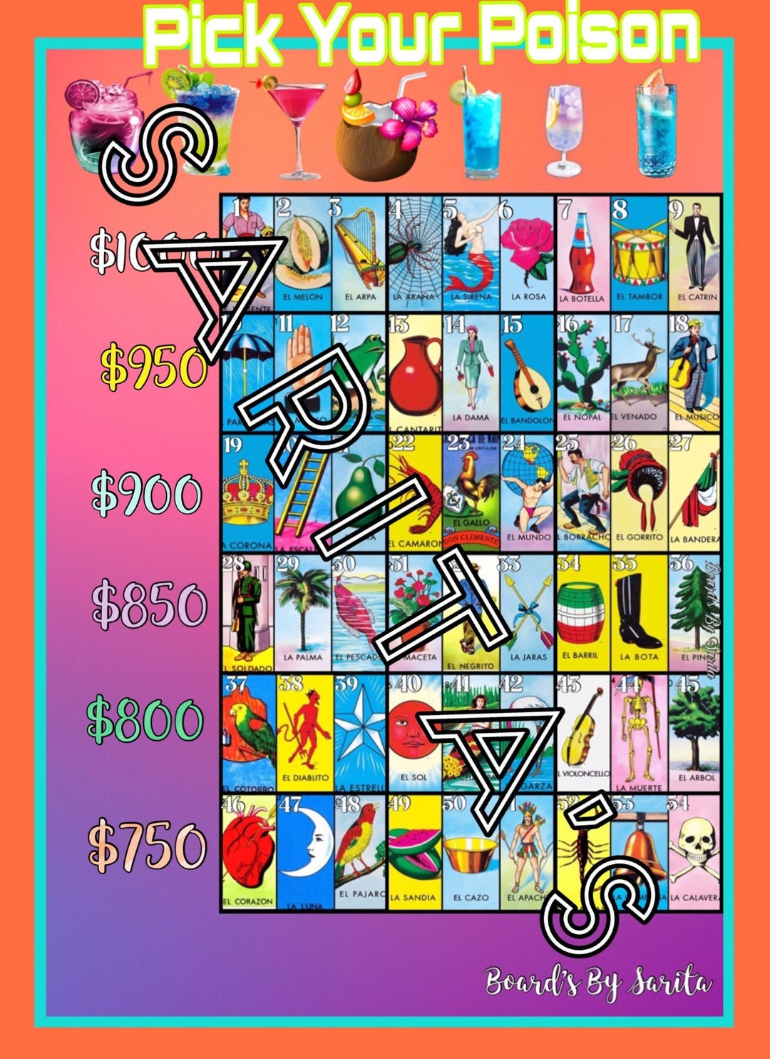 Loteria Mexicana All 54 Cards Neon Pick Your Prize - Etsy