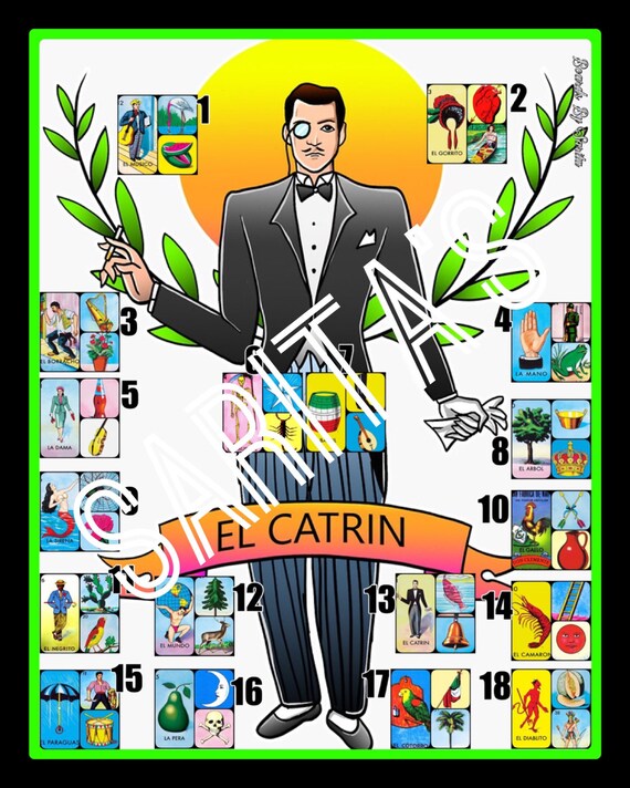 Loteria Mexicana Board 18 carte ogni numero El Catrin | Etsy