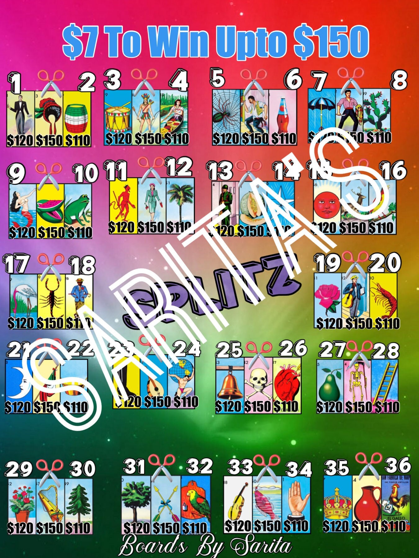 Loteria Mexicana Board Card Splitz Splits 36 Numbers - Etsy