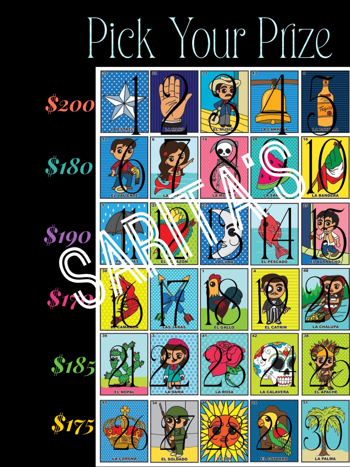 Loteria Mexicana Cartoon Style PYP Pick Your Prize 30 Images - Etsy
