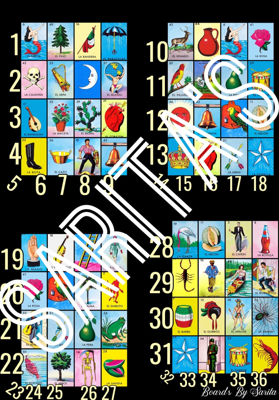 Loteria Mexicana Board Card 36 Lines Lineas - Etsy